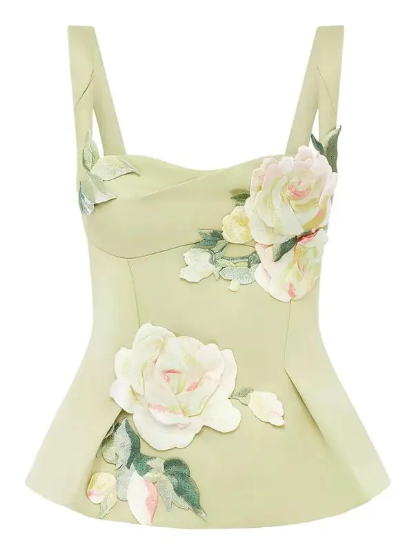 LEO LIN Georgia Embroidered Peplum Top - Green