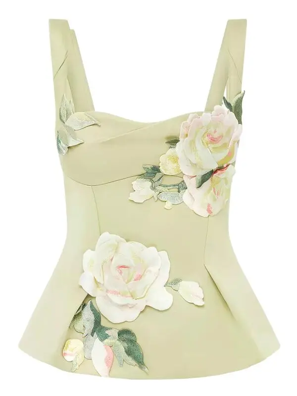 LEO LIN Georgia Embroidered Peplum Top - Green