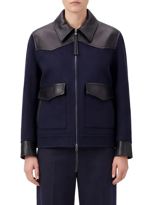 PAROSH Short P.a.r.o.s.h. Shirt Jacket In Wool And Leather With Zip Closure - Blue