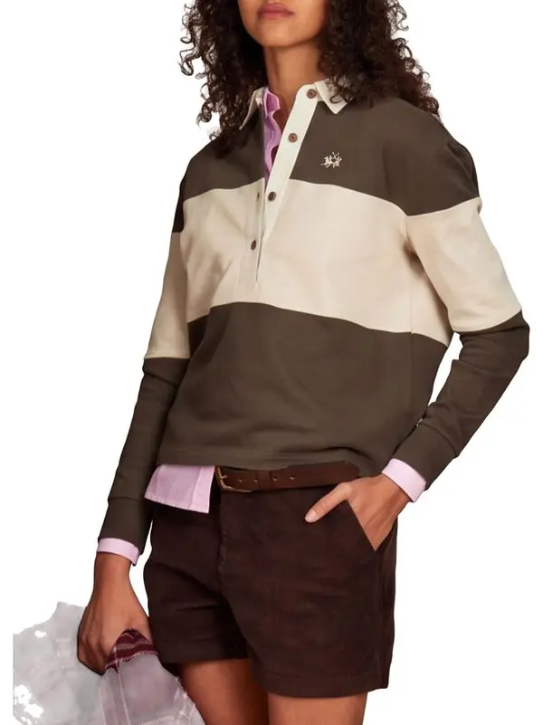 LA MARTINA Striped Long-sleeved Cotton Jersey Polo Shirt - Brown