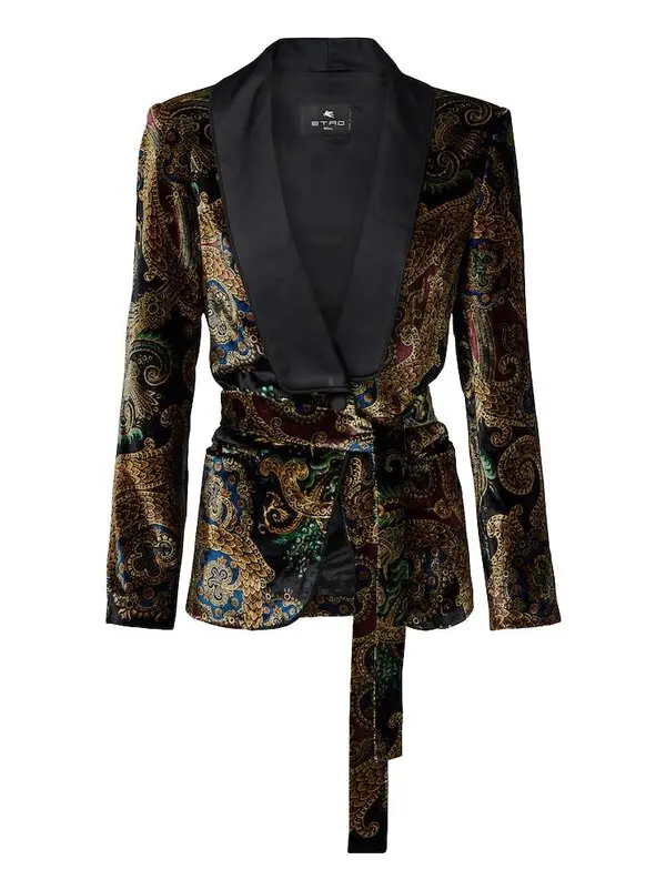 Etro Belted Paisley Satin-trimmed Velvet Blazer - Multicoloured