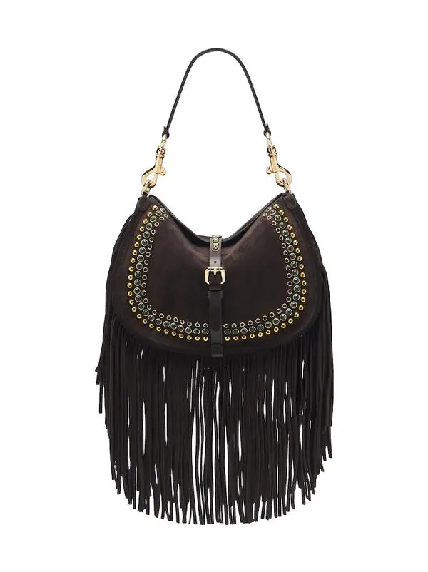 Etro Pony Medium Studded Suede Shoulder Bag - Brown