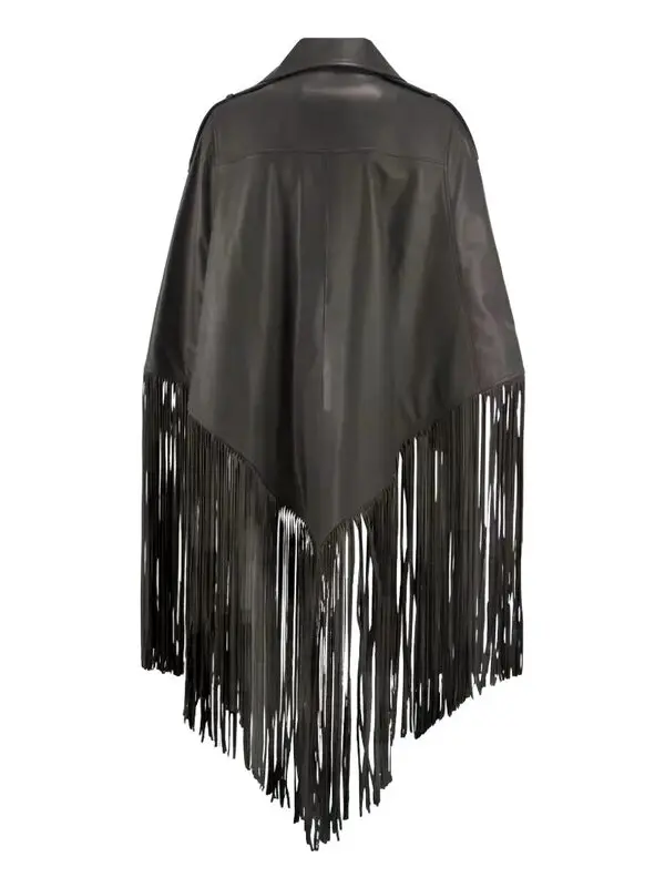 LOU ANDREA Fringe-trimmed Leather Jacket - Grey