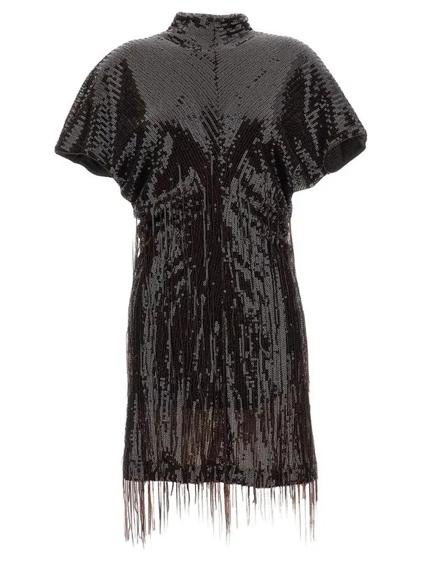 Federica Tosi Mini Dress With Sequins And Fringe - Brown