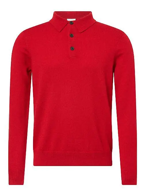 Sunspel Knitted Cashmere Polo Jumper - Ruby Red