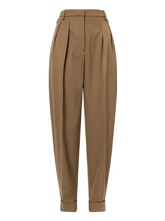 MUGLER Pleated Tapered Wool Trousers - Kaki