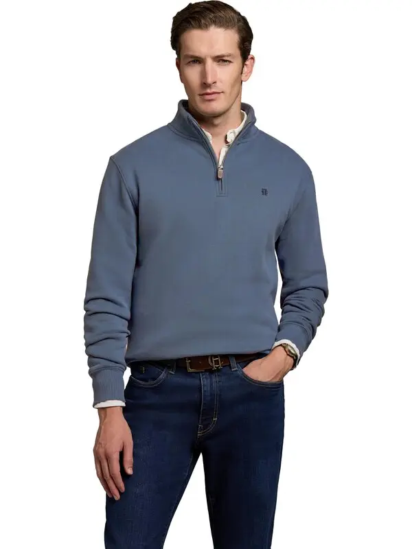 Holland Cooper Classic Quarter Zip Sweat Denim - Blue