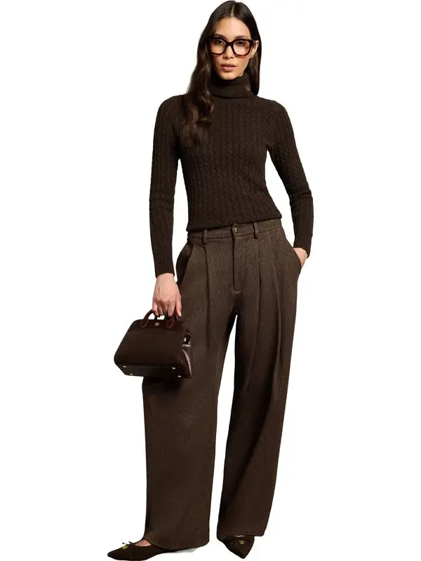 Holland Cooper Richmond Wide Leg Trouser Herringbone - Walnut