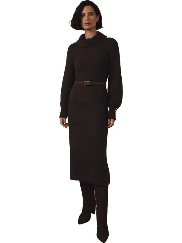 Holland Cooper Berkeley Roll Neck Dress - Chocolate
