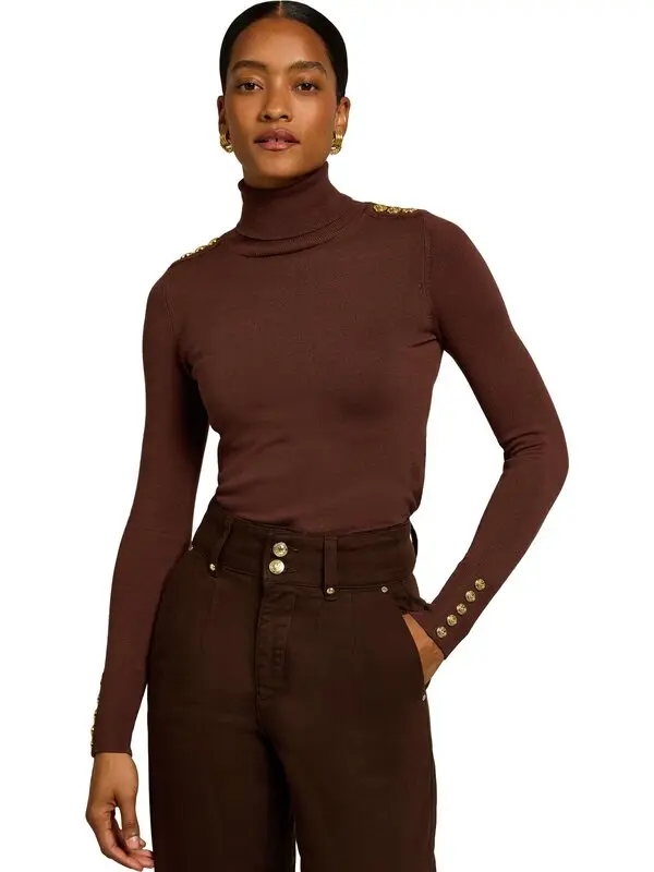 Holland Cooper Buttoned Knit Roll Neck - Walnut