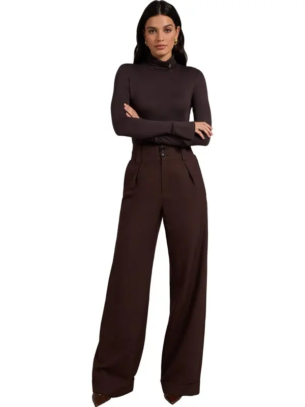 Holland Cooper High Waisted Wide Leg Trouser Twill - Walnut