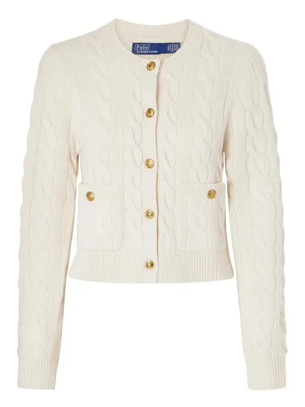 Polo Ralph Lauren Cropped Cable-knit Wool And Cashmere-blend Cardigan - Neutrals