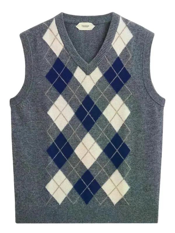 Pringle Of Scotland Argyle-pattern V-neck Vest - Grey