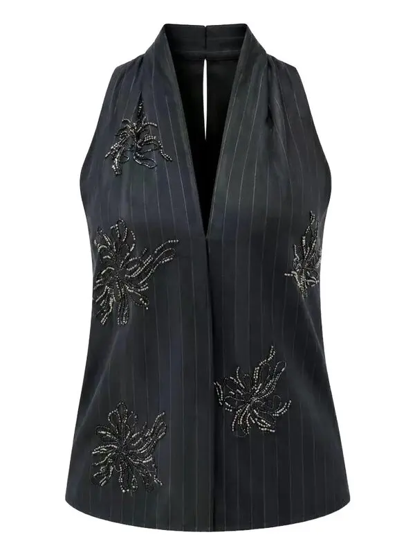 Liu Jo Bead-embellished Pinstriped Top - Grey