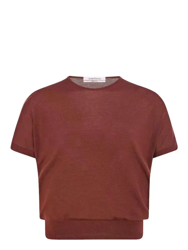 Another Tomorrow Short-sleeve Knit Top - Red