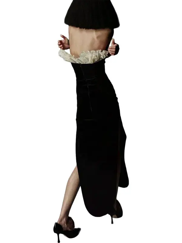 A.W.A.K.E. Mode Ruffled Strapless Maxi Dress - Black