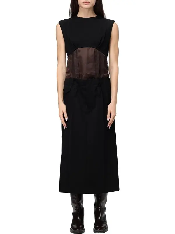 Marni Sleeveless Virgin Wool Midi Sheath Dress With Crew Neck - Black