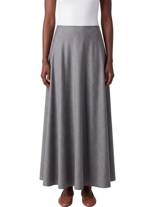 Tagliatore High-waisted A-line Midi Skirt In Virgin Wool And Silk - Grey