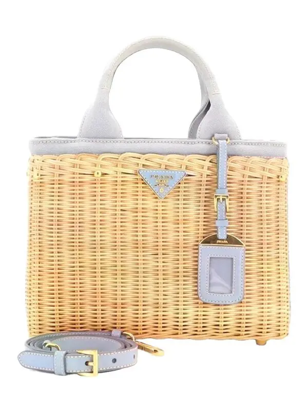 Prada Basket Bag Wicker With Canapa Small Satchel - Neutrals