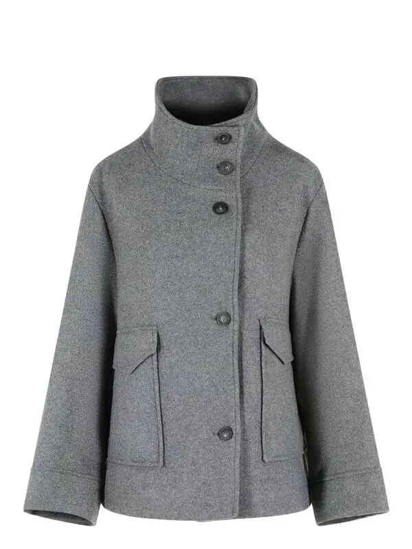 Closed Button-up High-neck Jacket - Grey