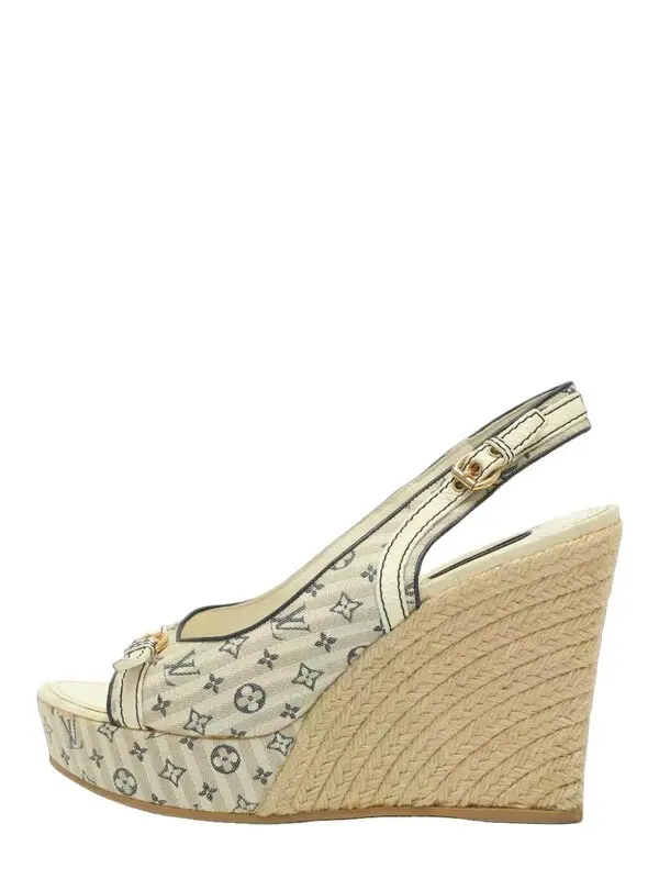LOUIS VUITTON Monogram Croisette Canvas Wedge Sandals - Neutrals