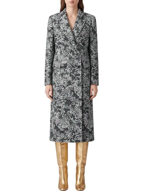 Dries Van Noten Floral Jacquard Double-breasted Long Coat - Blue