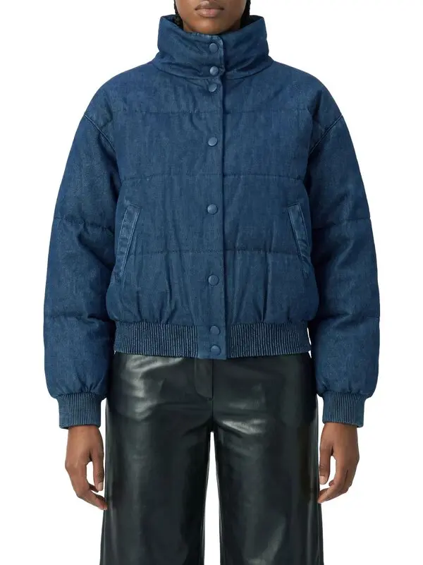 JACOB COHЁN Quilted Cotton Denim Bomber Jacket With Funnel Neck - Blue
