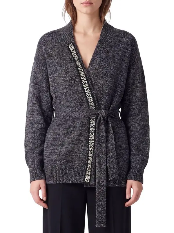 Liu Jo Robe Cardigan In Wool Blend With Crystal Applications - Grey