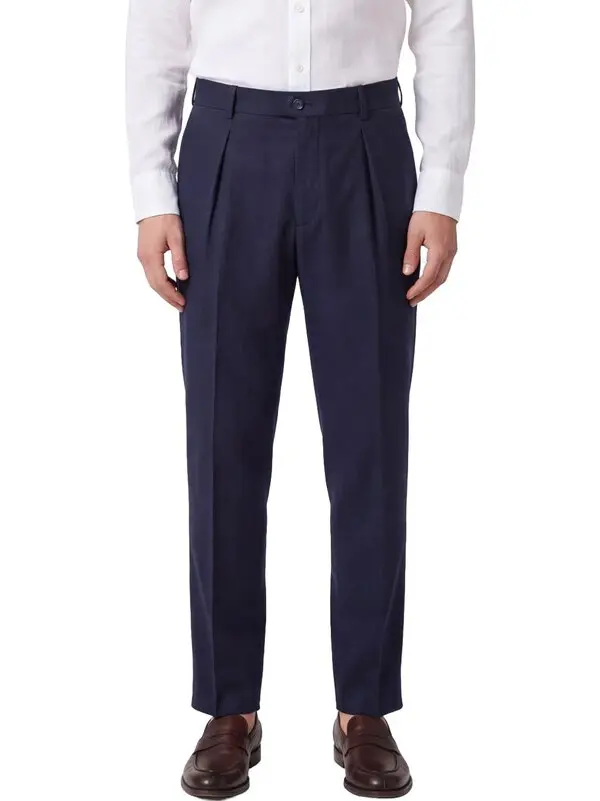 BRIGLIA 1949 Pleated Wool And Cashmere Blend Chino Pants - Navy