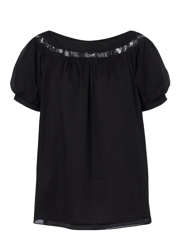 Posse Marilyn Lace-trimmed Cotton Top - Black