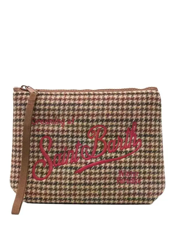 MC2 SAINT BARTH Aline Houndstooth Embroidered Clutch Bag - Neutrals