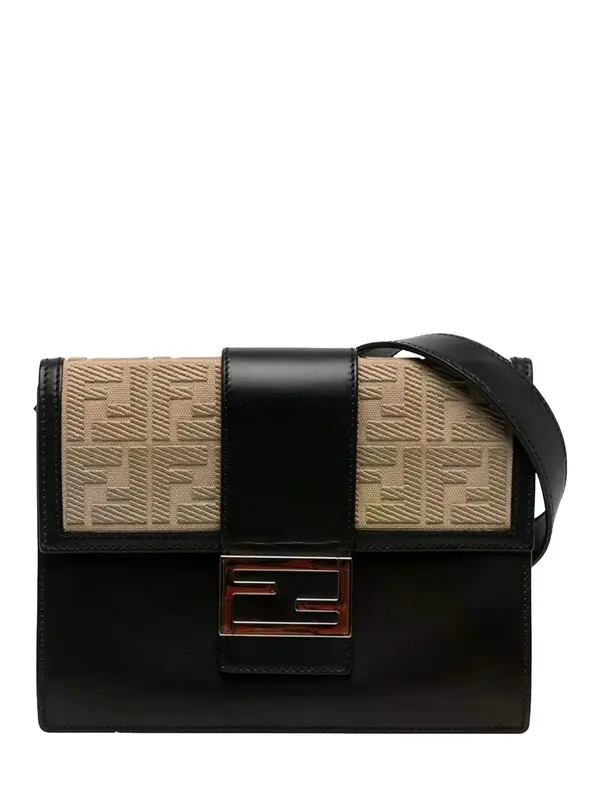 Fendi 2010-2026 Calfskin And Canvas Ff 1974 Flat Baguette Crossbody Bag - Black