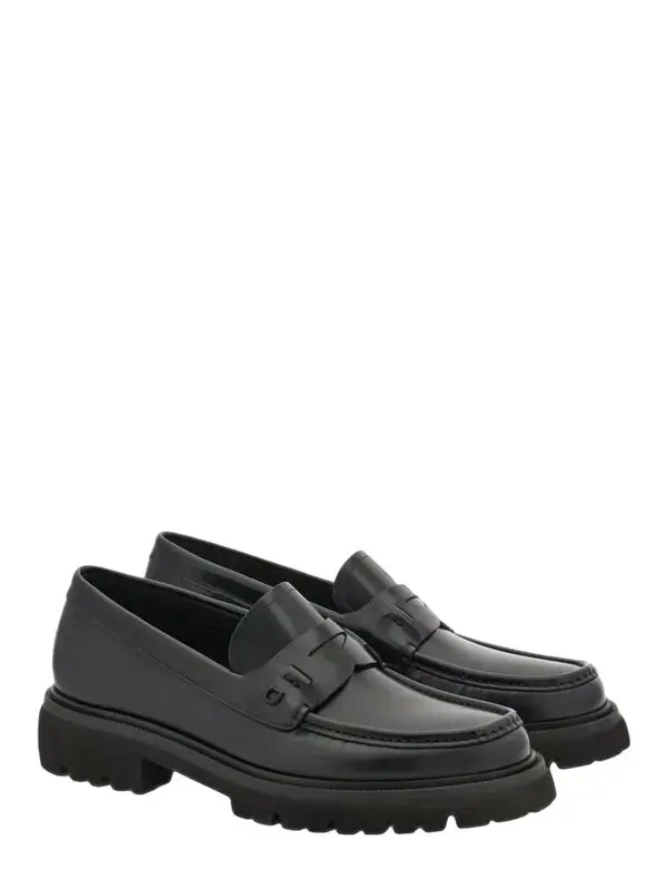 FERRAGAMO Penny Loafer With Chunky Tread - Black