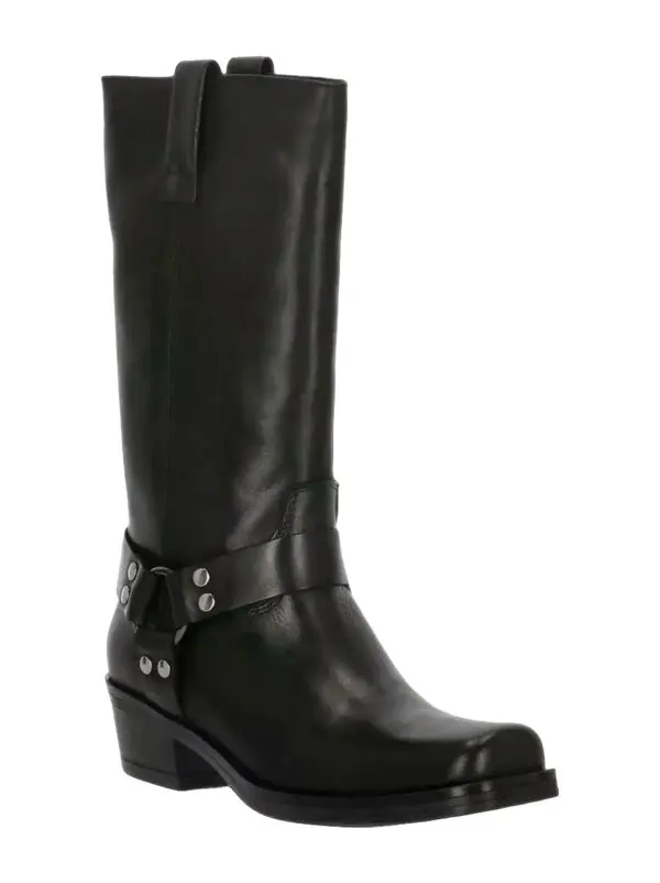 JULIE DEE Harness-detail Leather Boots - Black