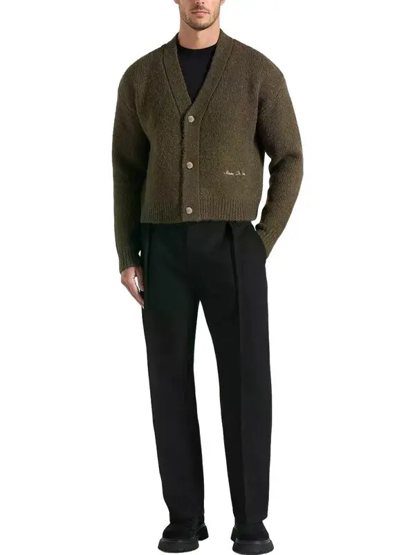 Manière De Voir Charlie Brushed Wool-blend Knit Signature Cardigan Olive - Brown