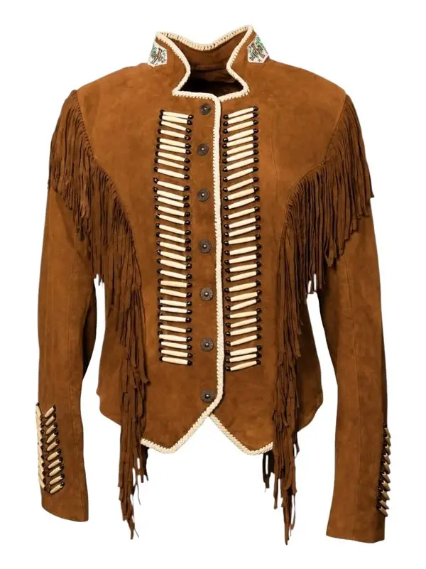 ZASTASTUDIO Warrior Suede Leather Jacket With Fringes - Brown