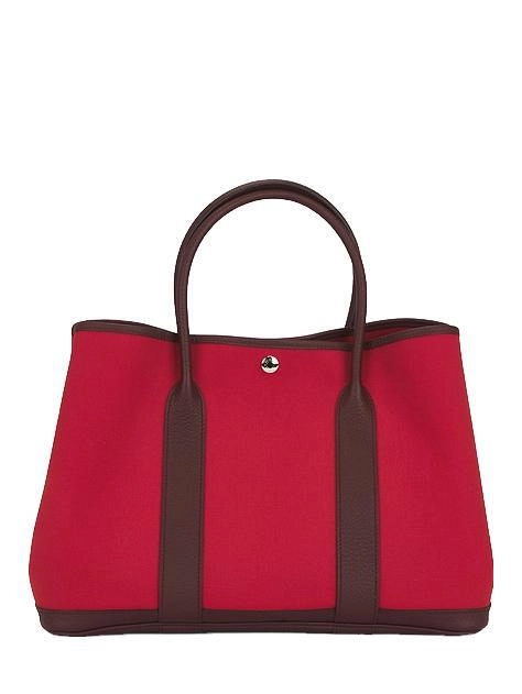 FWRD RENEW Hermes Toile & Leather Garden Party 36 Tote Bag - Red