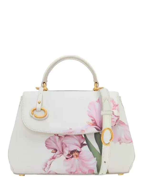 Oscar De La Renta Mini Poppy Floral-print Leather Cross Body Bag - White