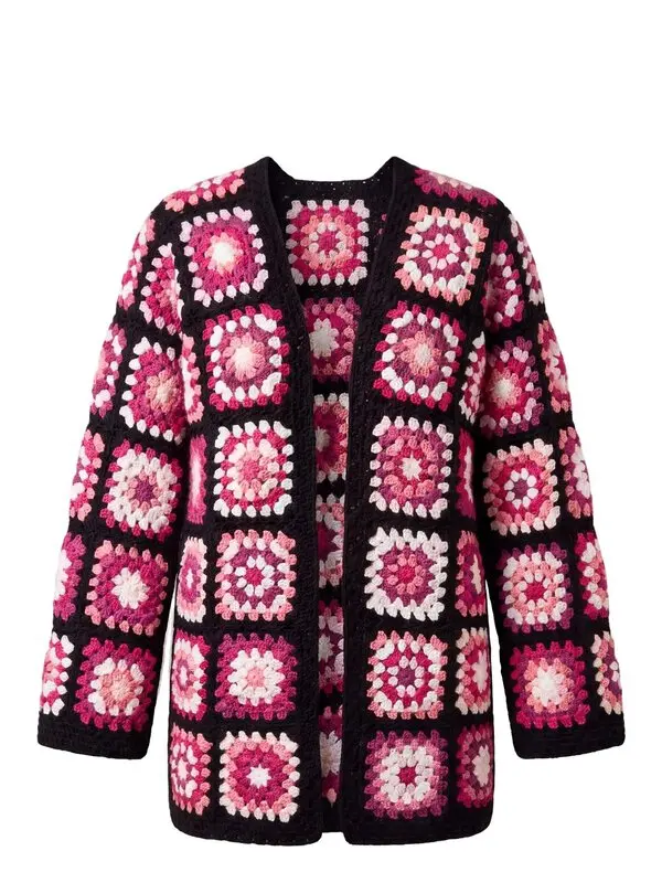 ANA CHIC Black & Handmade Crochet Long Cardigan - Pink