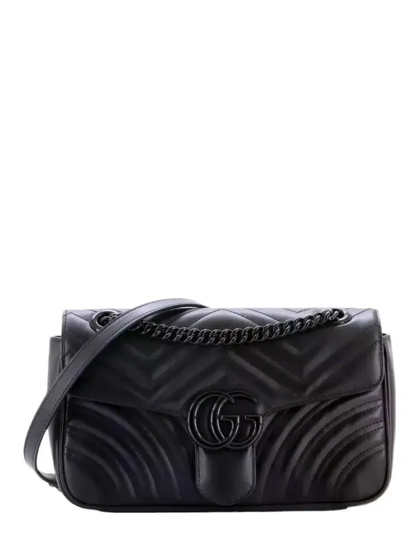 Gucci Gg Marmont Monochrome Flap Bag Matelasse Leather Small Shoulder Bag - Black