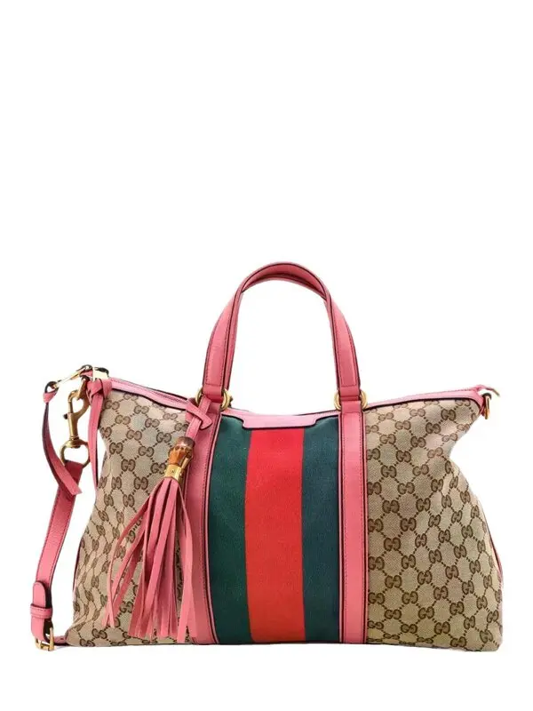 Gucci Rania Convertible Top Handle Bag Web Gg Canvas Medium Tote Bag - Pink