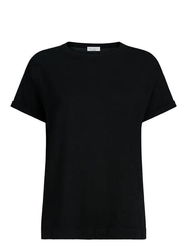 Brunello Cucinelli Cashmere-blend Sparkle Short-sleeve Sweater - Black