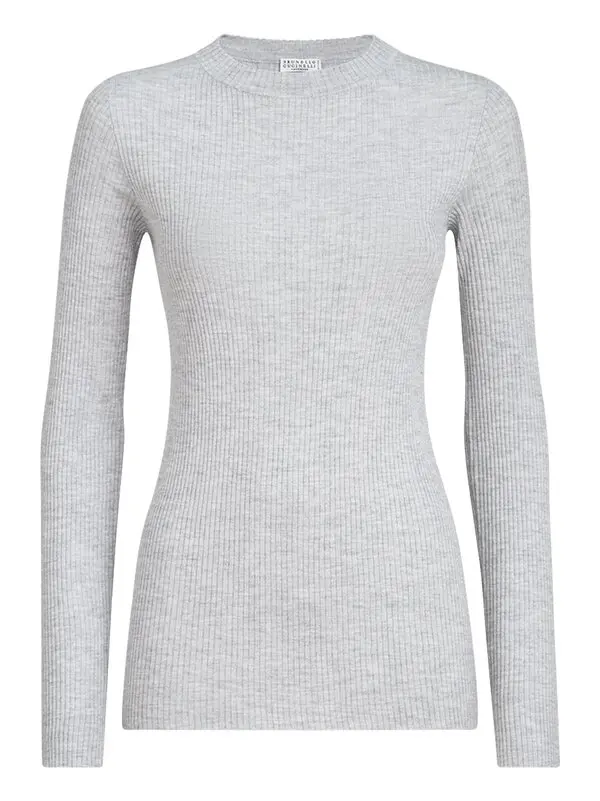 Brunello Cucinelli Cashmere-blend Ribbed Sparkle Sweater - Grey