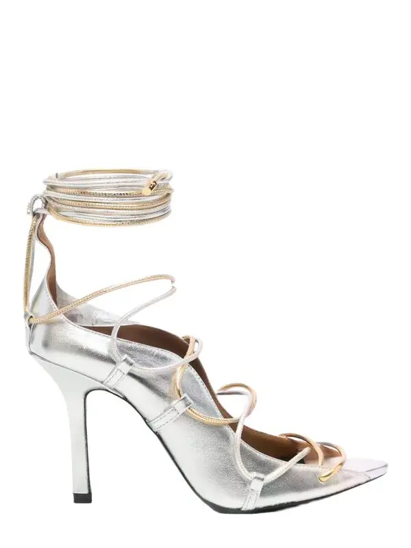 Patrizia Pepe Laminated Lace-up Sandals - Silver