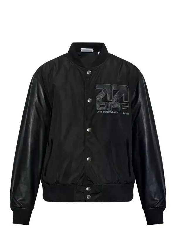 L/AB C/O OFF-WHITE Leather-sleeve Logo-patch Bomber Jacket - Black