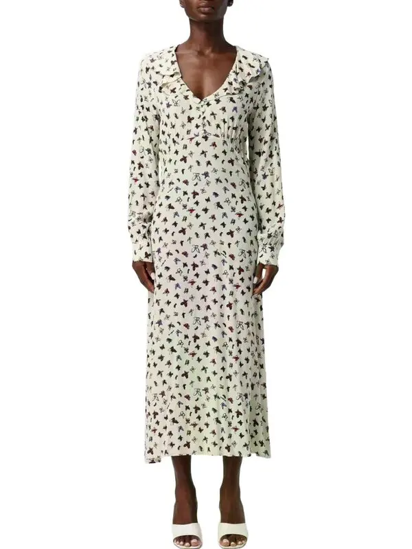MAR DE MARGARITAS Butterfly-print Ruffled Midi Dress - White