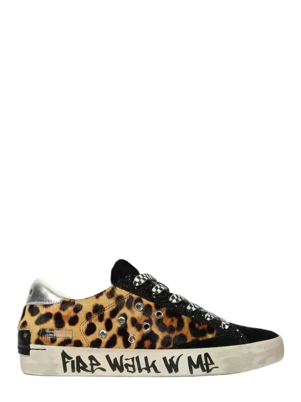 CRIME LONDON Distressed Leopard-print Sneakers - Black