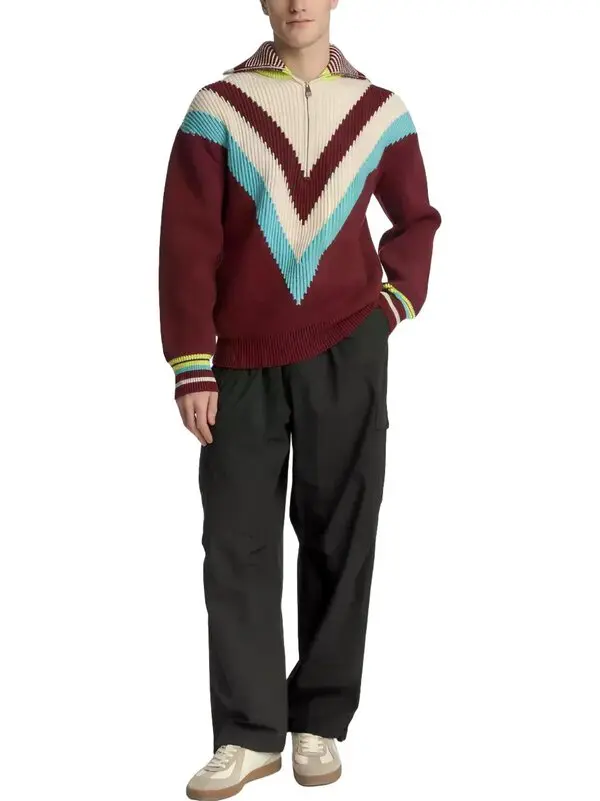 Malo Origins Ski Chevron-pattern Quarter-zip Sweater - Red