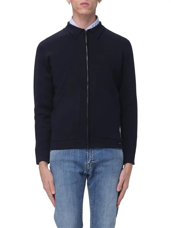 BROOKSFIELD Wool Blend Zip-up Cardigan With Classic Collar - Navy