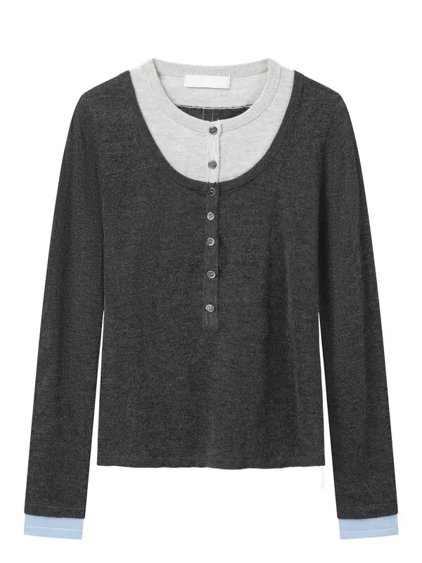 CUDDLEUP Layered-look Long-sleeve Knit - Grey